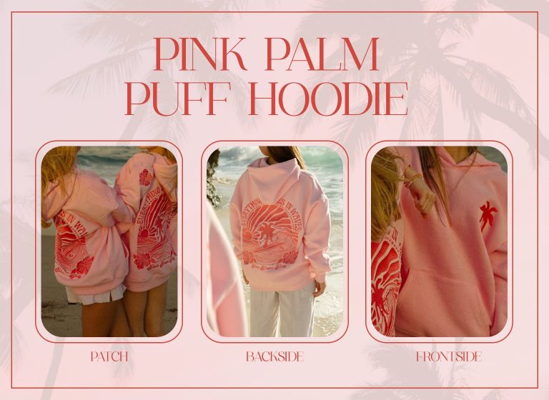 Pink Palm Puff Hoodie | Everything Comes in Waves Hoodie in Pink